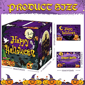 Cholemy 50 Pieces Halloween Diaper Raffle Tickets with Box Diaper Raffle Invitation Insert Cards Happy Halloween Diaper Raffle Box Set for Halloween Theme Birthday Party Baby Shower Games Supplies