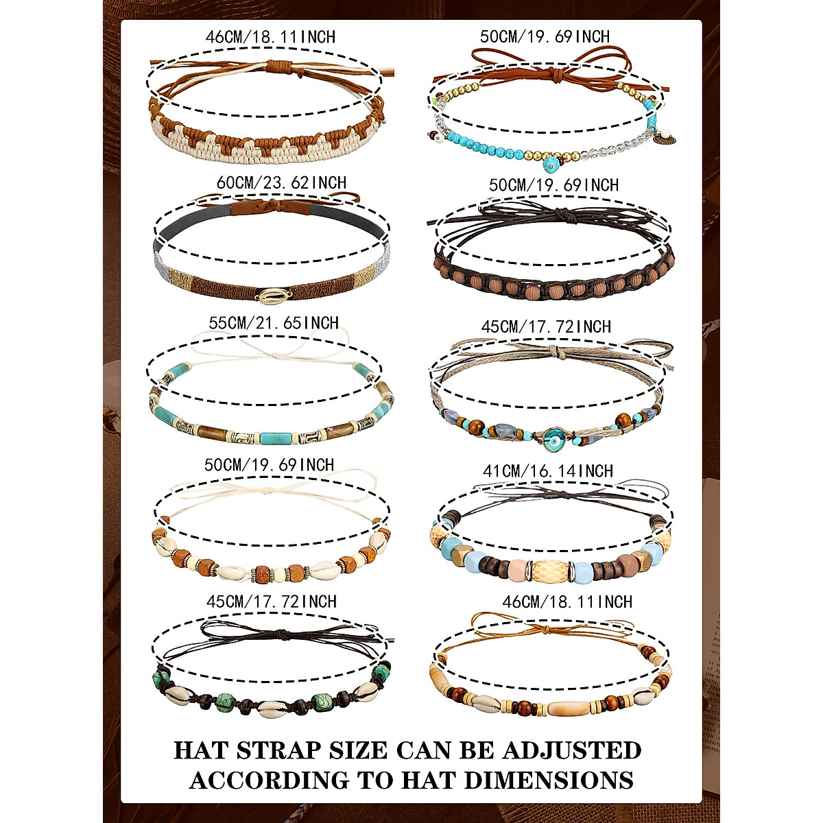 Zeyune 10 Pcs Cowboy Hat Bands Ethnic Western Hat Belts Rural Cowgirl Turquoise Hatbands Beaded Cowboy Hat (Novelty Style)