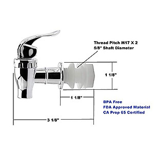 AquaNation BPA Free Replacement Cooler Faucet Water Bottle Jug Ceramic Water Crock Reusable Spigot Spout Water Beverage Lever Pour Dispenser Valve Gravity Water Tap - Chrome (1)