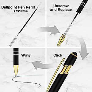 LINFANC 12 Pack Black Gold Ballpoint Pen with Stylus Tip, 1.0 mm Black Ink Smooth Writing Pens, Metal Stylus Pens for Touch Screens