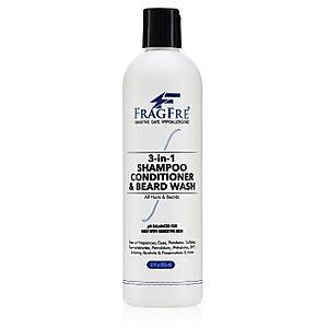 FRAGFRE 3 in 1 Shampoo Conditioner and Beard Wash for Men 12 oz - Unscented Beard Wash for Sensitive Skin - One Step Hair and Beard Cleansing and Conditioning - Saves You Time and Money (1 Pack)