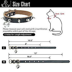 Genuine Leather Cat Collar with Bells - Studded Cat Collar with Spikes Soft and Strong Real Leather Made, Adjustable for Small Dogs Puppy Cats
