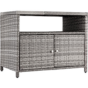 INTOBOO Outdoor Storage Cabinet, Wicker Rattan Storage Cabinet with 2 Doors, Shelves & Polystyrene Top, Durable and Versatile Storage for Patio, Pool, Garden, Indoor, Kitchen, Grey
