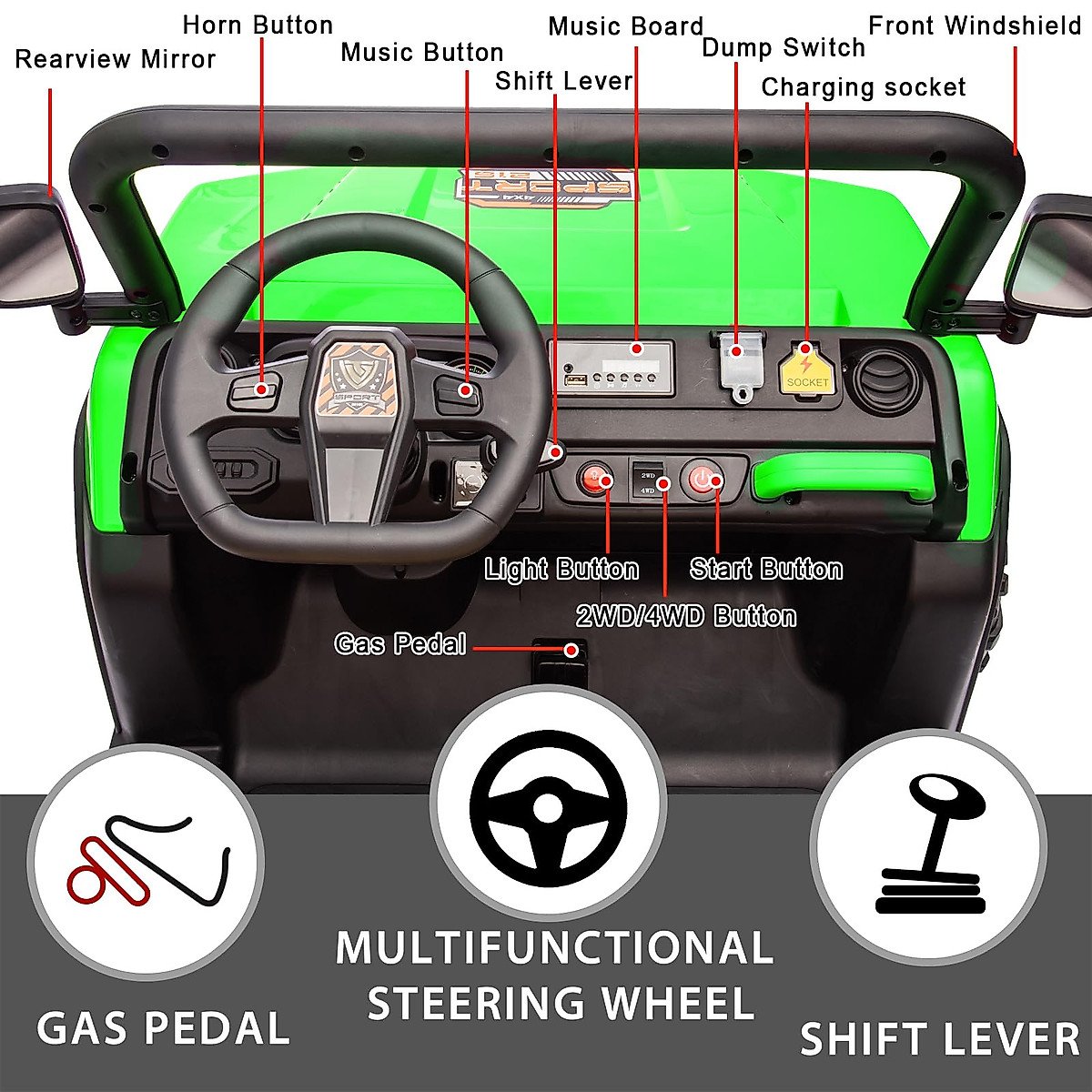 Nitoess 24V 2 Seater 2WD/4WDRide On Tractor, 6-Wheels Ride on Truck with Remote Control,Ride On Vehicle Toy for Kids,EVA Tire,Green…