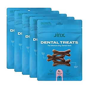 Jinx Dental Chews for Large Dogs, All Natural, Deep-grooved for Teeth Cleaning & Tartar Control, Pepeprmint Oil for Fresh Breath, 8.8oz, 5 Pack