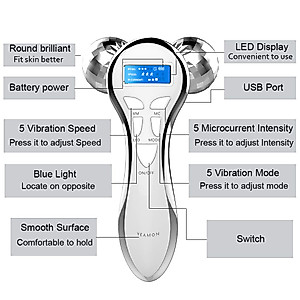 4D Microcurrent Face Massager Roller,Electric Rechargeable Face Lift Roller Arms Legs Massager for Anti Aging Wrinkles Facial Massage