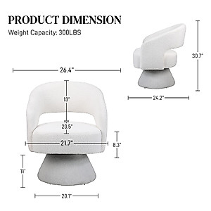 DAMAIFROM Swivel Accent Chairs Set of 2, 360 Degree Swivel Barrel Chairs, Upholstered Modern Armchairs, Swivel Chairs for Living Room, Bedroom, Office (White, Teddy)