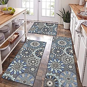 Bsmathom Boho Kitchen Rug Sets 3 Piece, Farmhouse Kitchen Rugs and Mats Non Skid Washable, Non Slip Kitchen Mats for Floor, Vintage Kitchen Floor Mat Carpet for Hallway Laundry Room