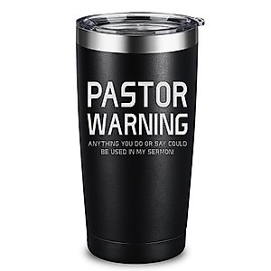 ARIABLE Pastor Warning Anything You Do or Say Could Be Used In Sermon 20 Ounce Black Vacuum Insulated Tumbler Funny Stainless Steel Drinkware Preacher Minister Appreciation Ordination Christmas Gifts