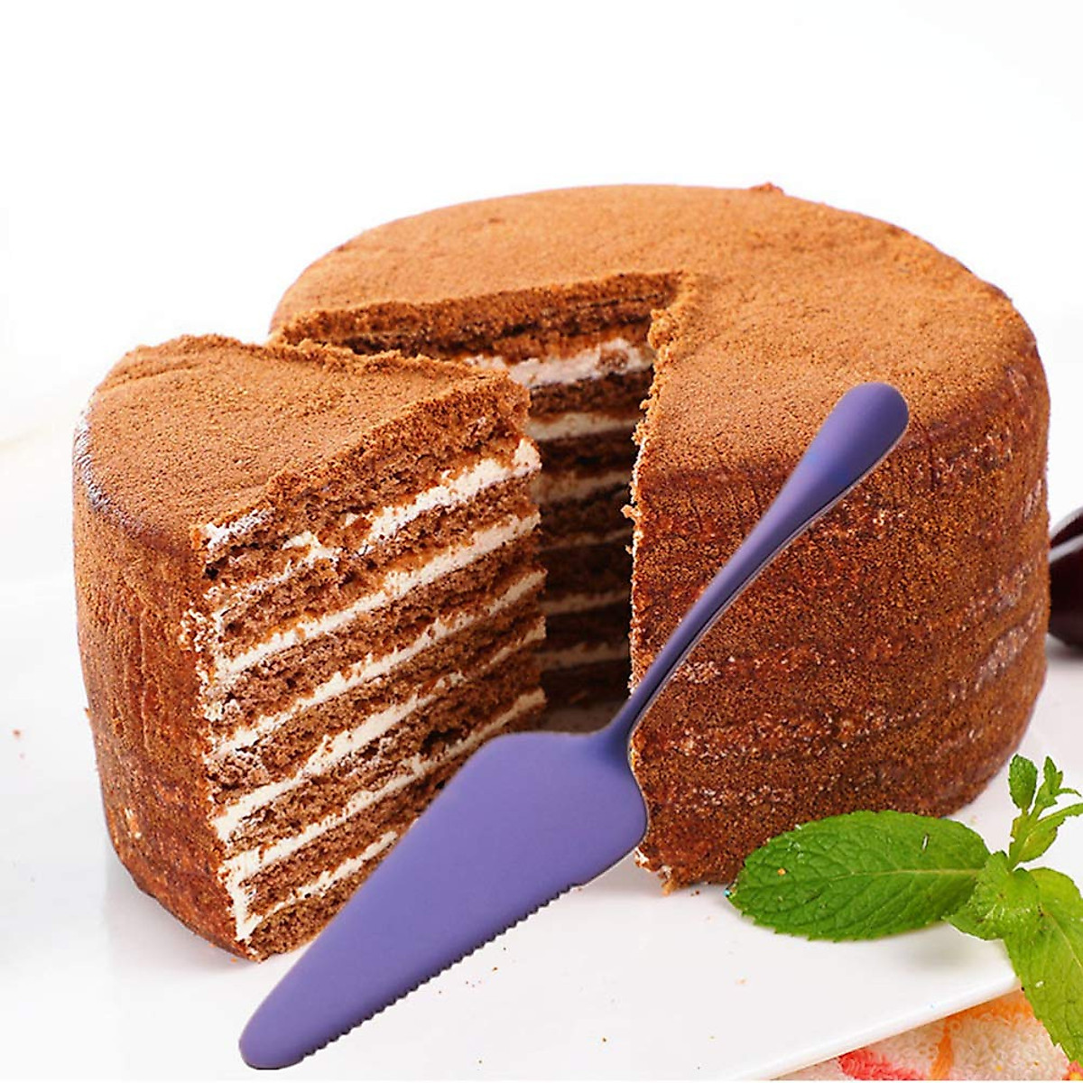 Hemoton Pizza Pie Cake Server with Serrated Edge,Stainless Steel Pizza Cake Cutter, Pizza Pastry Server Spatula,Cake Shovel, Tart Pastry Dessert Slicer, Pie Cutter Server (Purple)