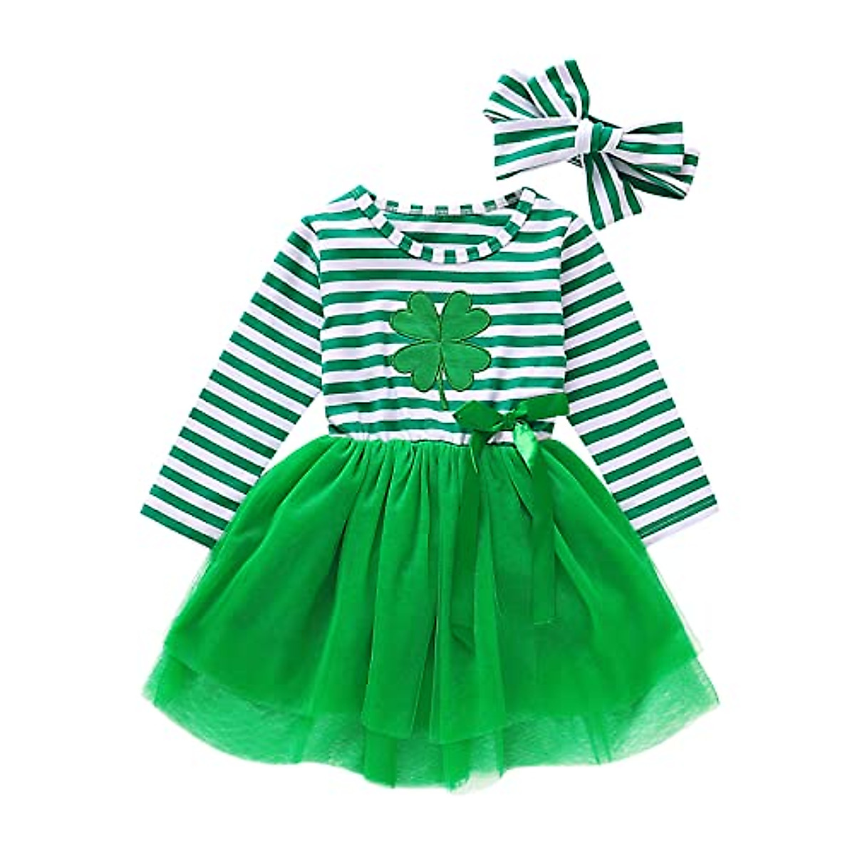 1-6 Years Toddler Baby Girls St.Patrick's Day Dress Long Sleeve Clover Print Tulle Tutu Dresses Spring Fall Skirt (Green-C, 3-4T)
