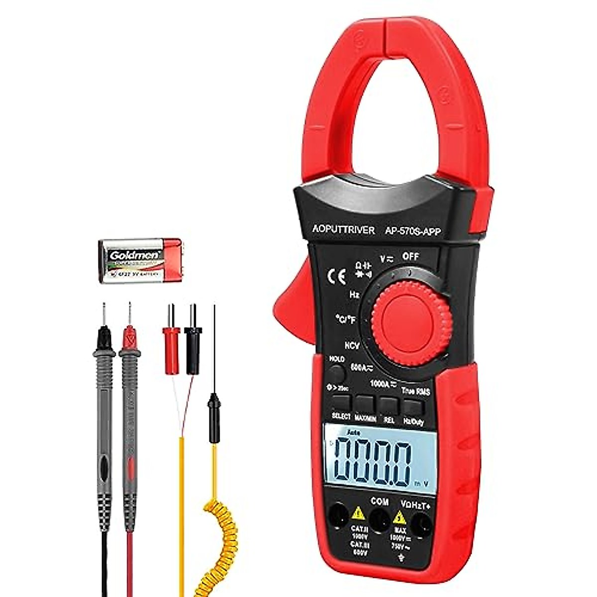 AOPUTTRIVER AP-570S-APP Bluetooth Clamp Meter 1000A AC DC Amp Meter 6000 Counts Auto-ranging Clamp Meter for Amp, Volt, Ohm, Resistance, Capacitance, Continuity, Temperature Clamp-on Meter