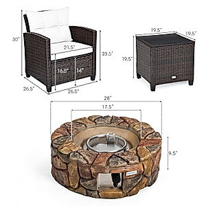 Toolsempire 7 Pieces Patio Furniture Set with 40,000 BTU Propane Round Fire Pit Table, Patio Fire Table Set with Cushions, Lava Rocks & Waterproof Cover, Wicker Conversation Set for Garden(Coffee)