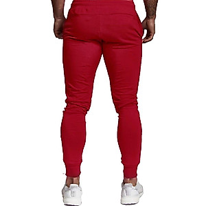 Wangdo Men's Joggers Sweatpants Gym Training Workout Pants Slim Fit with Zipper Pockets(Red-XXL)