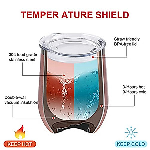 6 Pack 12Oz Stainless Steel Stemless Wine Glasses, Insulated Wine Tumblers with Lids and Straws, Set of 6 Stainless Steel Cups for Wine, Champaign, Cocktail, Coffee, Ice Cream (Multicolor)