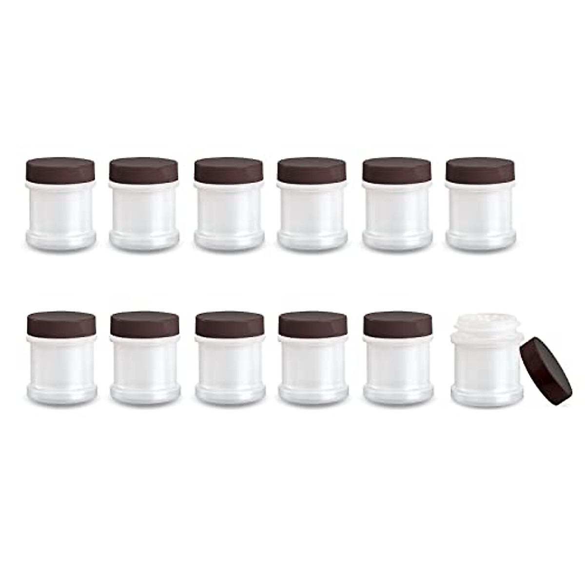 ljdeals 1 oz Plastic Spice Jars with Black Caps and Sifters for Herbs, Spices, Powders, Spice Bottles Great For Travel, Camping, Kitchen, Restaurant and more, Made in USA, Pack of 12