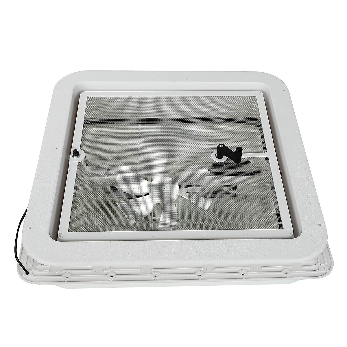 BLACKHORSE-RACING 14" RV Roof Vent Fit for Camper Trailer Universal White Lid Roof Vent with 12V RV Vent Fan 6" Blades White lid Inner for Garnish Ring