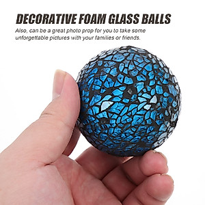 LIFKOME 3pcs Decorative Glass Balls Mosaic Sphere Decorative Orbs Glass Centerpiece Balls for Tray and Bowl Displays Flower Vase Dining Table Decoration Blue Silver