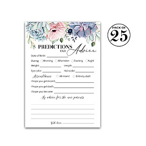 SUCCULENTS Prediction and Advice Cards - Pack of 25 - GENDER NEUTRAL Baby Shower Games, New Parents Mom & Dad to be Mommy & Daddy Message, GREENERY Couples Coed Shower Activity Keepsake Book G301-PDAV