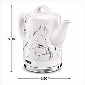 BELLA 1.5 Liter Electric Ceramic Tea Kettle with Boil Dry Protection & Detachable Swivel Base, White Marble, Model 14743