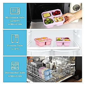 6 Pack Snack Containers, 4 Compartment Divided Snack Container for Kids, Bento Snack Box for Adults, Reusable Meal Prep Lunch Containers with Compartments, Small Bento Box for Work Travel