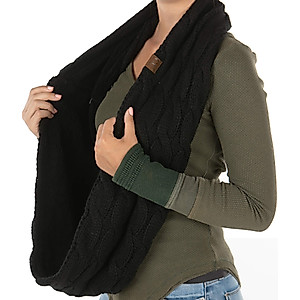 Funky Junque Womens Infinity Scarf Cable Knit Wrap - Solid LINED - Black