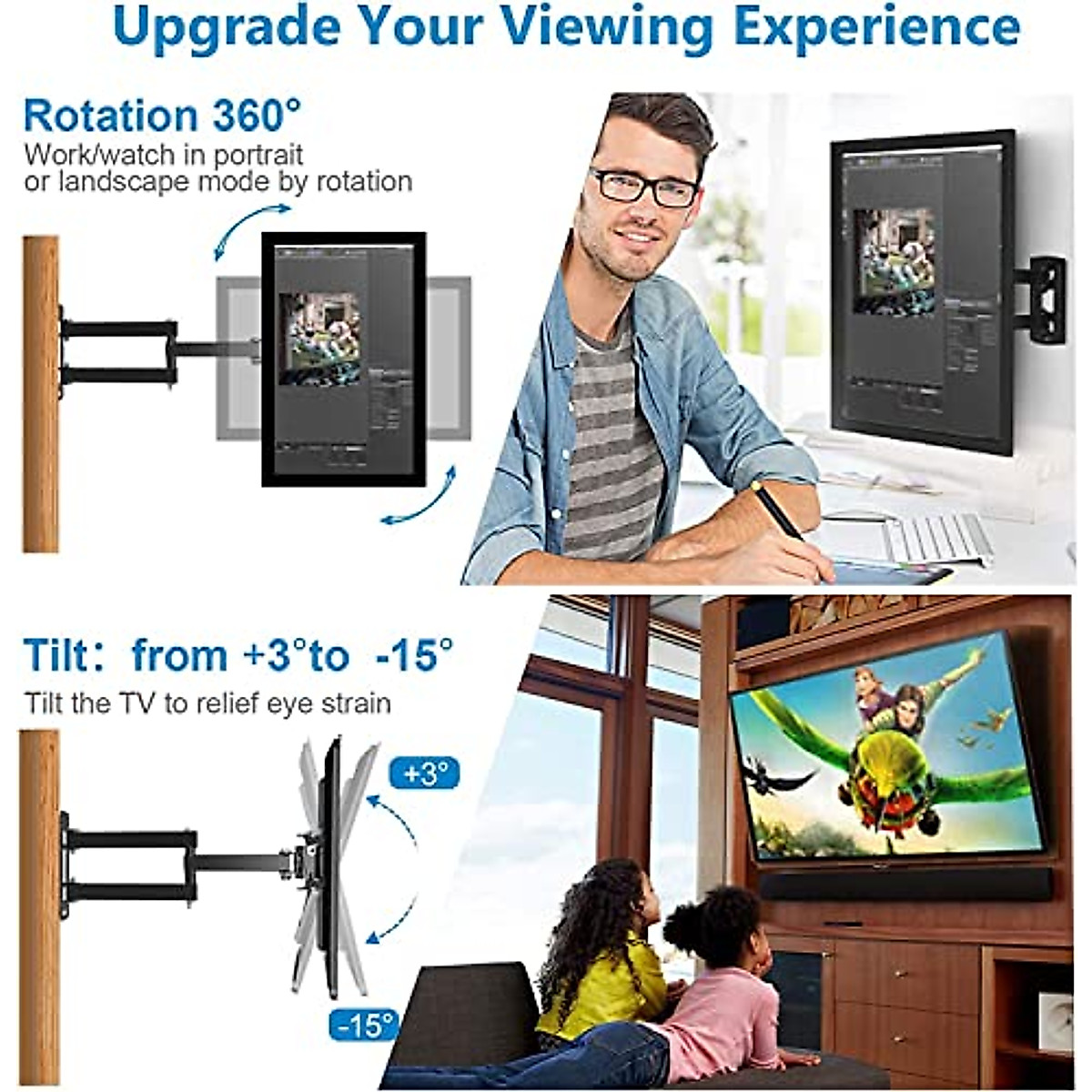 Full Motion TV Wall Mount TV Bracket with 360°Rotation, JUSTSTONE Swivel Tilt Extension TV Mount Fits Most 13-45 Inch TVs & Monitors, Max VESA 200x200mm, Holds up to 55lbs/25kg