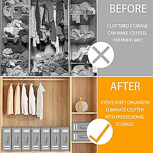 KYEVIS 4 Pack Sheet Organizers and Storage, Foldable Bed Sheet Organizer(Queen & King Size) for Linen Closet, Bedding Storage with Handle for Sheets, Grey