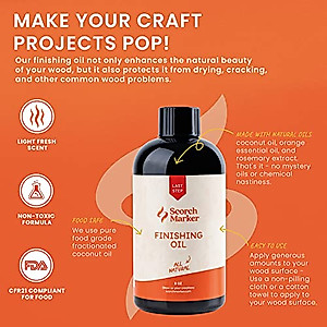 Scorch Marker Craft Wood & Cutting Board Finishing Oil Food Grade - Coconut Oil/NO Mineral Oil - Wood Conditioner for Craft Projects, Cutting Boards, and Kitchen Utensils