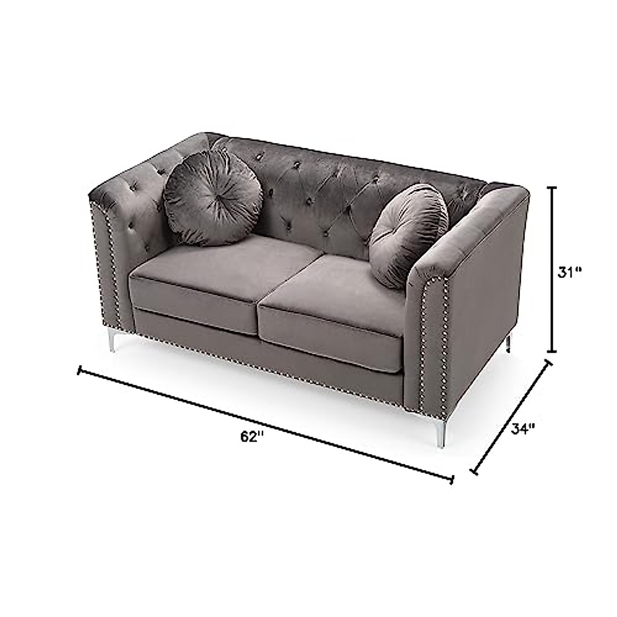 Glory Furniture Pompano Love Seat, Dark Gray. Living Room Furniture, 31" H x 62" W x 34" D