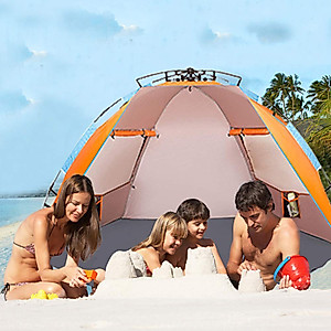Oileus X-Large 4 Person Beach Tent Sun Shelter - Portable Sun Shade Instant Tent for Beach with Carrying Bag, Stakes, 6 Sand Pockets, Anti UV for Fishing Hiking Camping, Waterproof Windproof, Orange