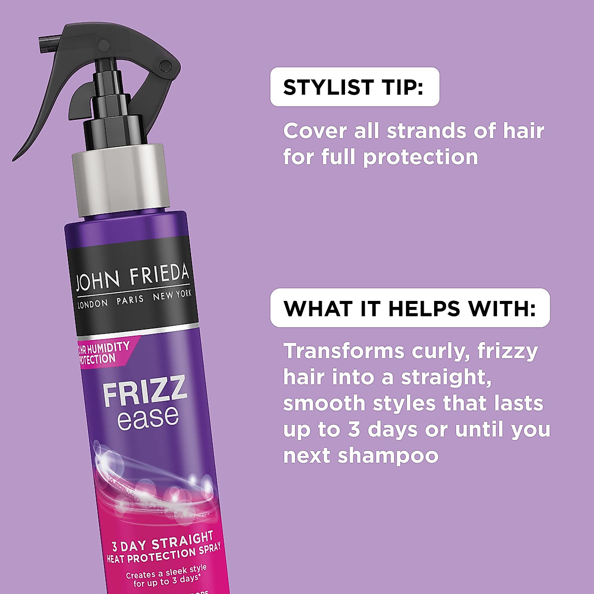 John Frieda Frizz Ease Keratin Infused Flat Iron Hair Spray, 3 Day Straightening Spray, Anti Frizz Heat Protectant for Curly Hair, 3.5 Ounce