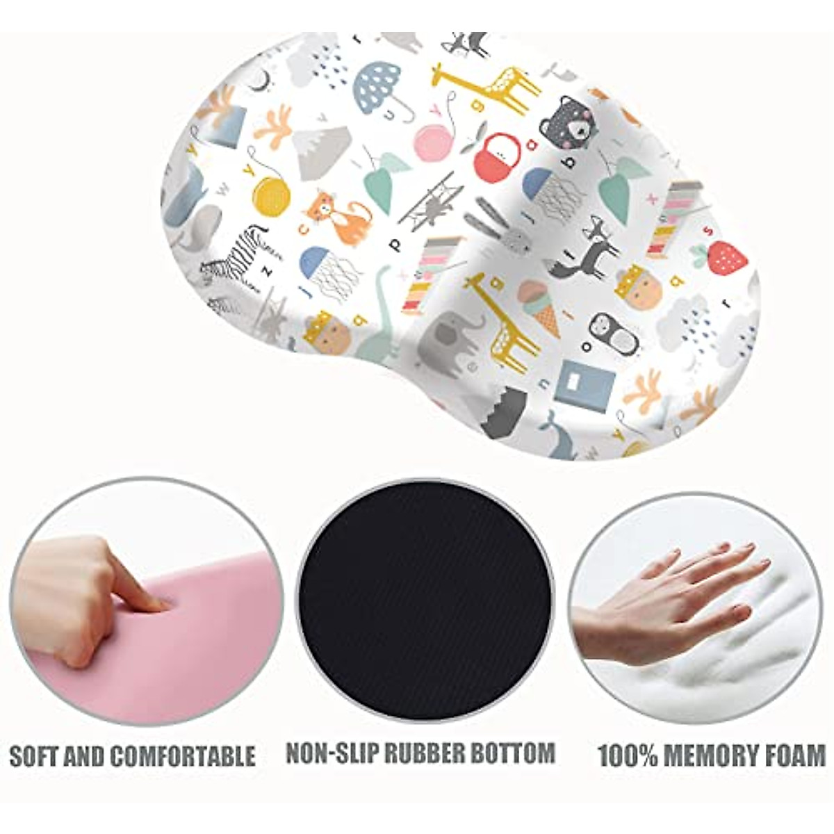 Ergonomic Mouse Pad Wrist Support Carpal Tunnel Mouse Pads Animals Memory Foam Mouse Mat with Non-Slip Rubber Pretty Mouse Pads for Computers Laptop Gaming Office Home