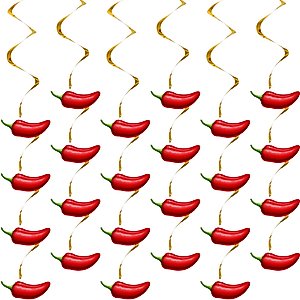 30 Pieces Chili Pepper Whirls Cinco de Mayo Pepper Decorations for Fiesta Party Mexico Spiral Hanging Party Streamers for Decor Mexican Party Accessories (Red)
