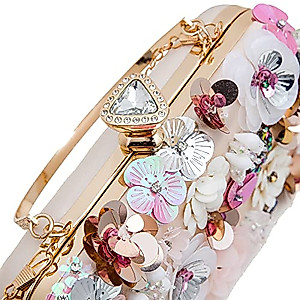 LETODE Flower Clutch Purse Evening Bag for Women Formal Party Handbag Chain Strap Shoulder Bag (Gold)