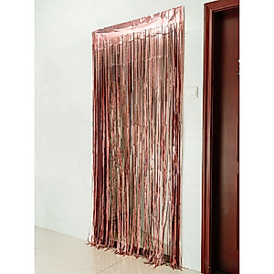 BRAVESHINE Rose-Gold Metallic Tinsel Backdrop - 2Pcs 3.2x8.2ft Metallic Tinsel Foil Fringe Curtains Photo Booth Streamers for Bridal Shower Bachelorette Engagement Mother's Day Party Decorations