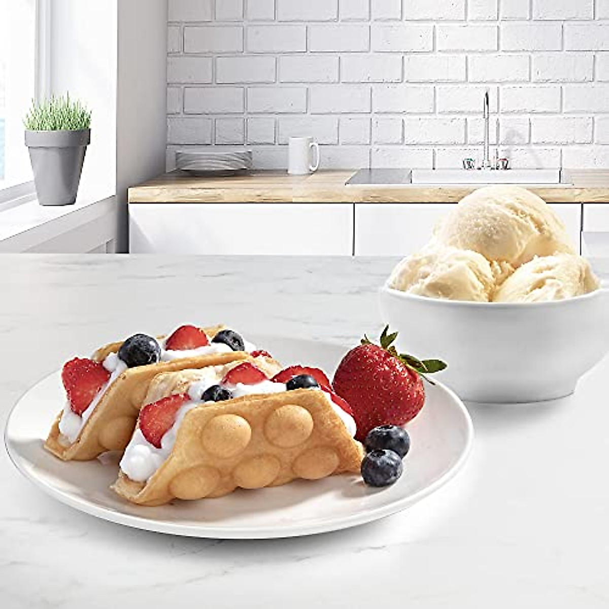 Bubble Mini Waffle Maker - Make Breakfast Special w/Tiny Hong Kong Egg Style Design, 4" Individual Waffler Iron, Electric Non Stick Breakfast Appliance for Ice Cream Treat or Desserts, Fun Gift