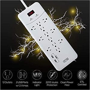 ONE Power PSS122 12 Outlet/2 USB Surge Protection Strip by ONE Power
