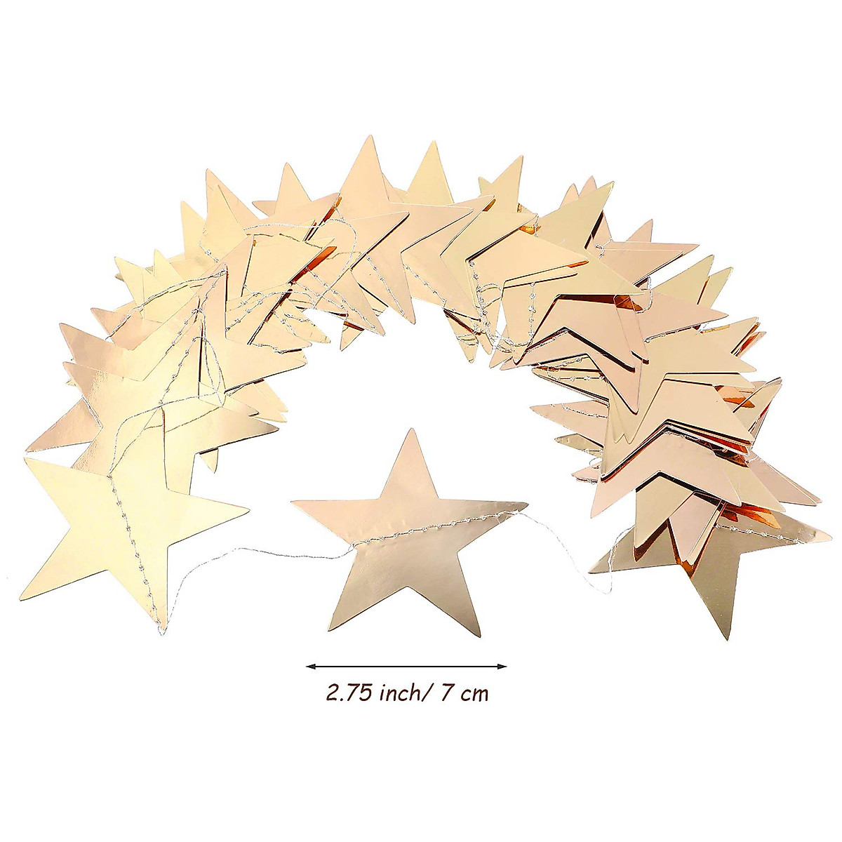 Patelai Glitter Star Garland Banner Decor, 130 Feet Bright Star Hanging Bunting Banner Backdrop for 2025 New Year Decor Graduation Wedding Birthday Christmas Party(Champagne Gold)