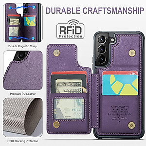 Vinich for Samsung Galaxy S21 Case with Card Holder, for Samsung S21 Wallet Case for Women Men with RFID Blocking, Durable Kickstand Shockproof Phone Case for Galaxy S21 5G, Purple