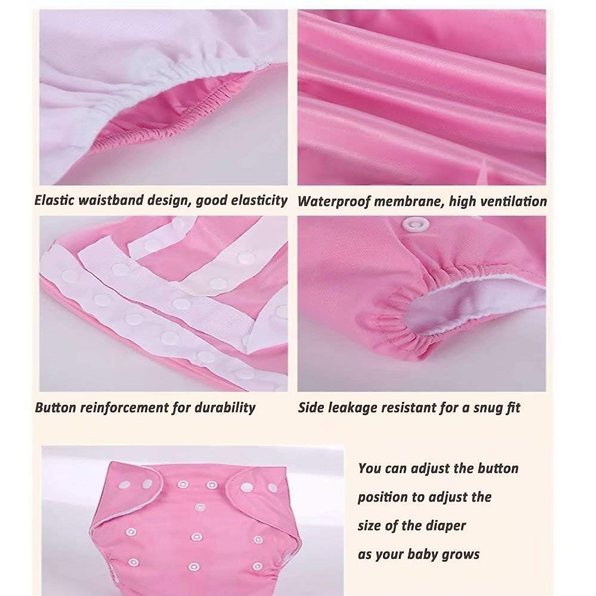 Baby Cloth Diapers Washable Reusable Diapers for Baby Girls and Boys, One Size Adjustable 7 Pack with 7 Inserts and 1 Storage Bag