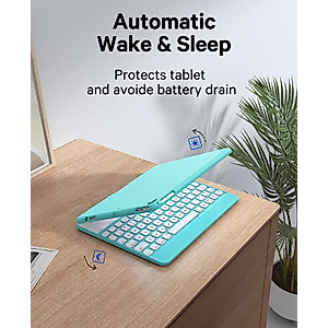 Earto Keyboard Case for iPad 6th Generation, iPad 5th Generation Keyboard, iPad Air 2，Air 1, Pro 9.7 inch, 7 Color Backlit， 360° Roatate Wireless Keyboard Case, ICE Green