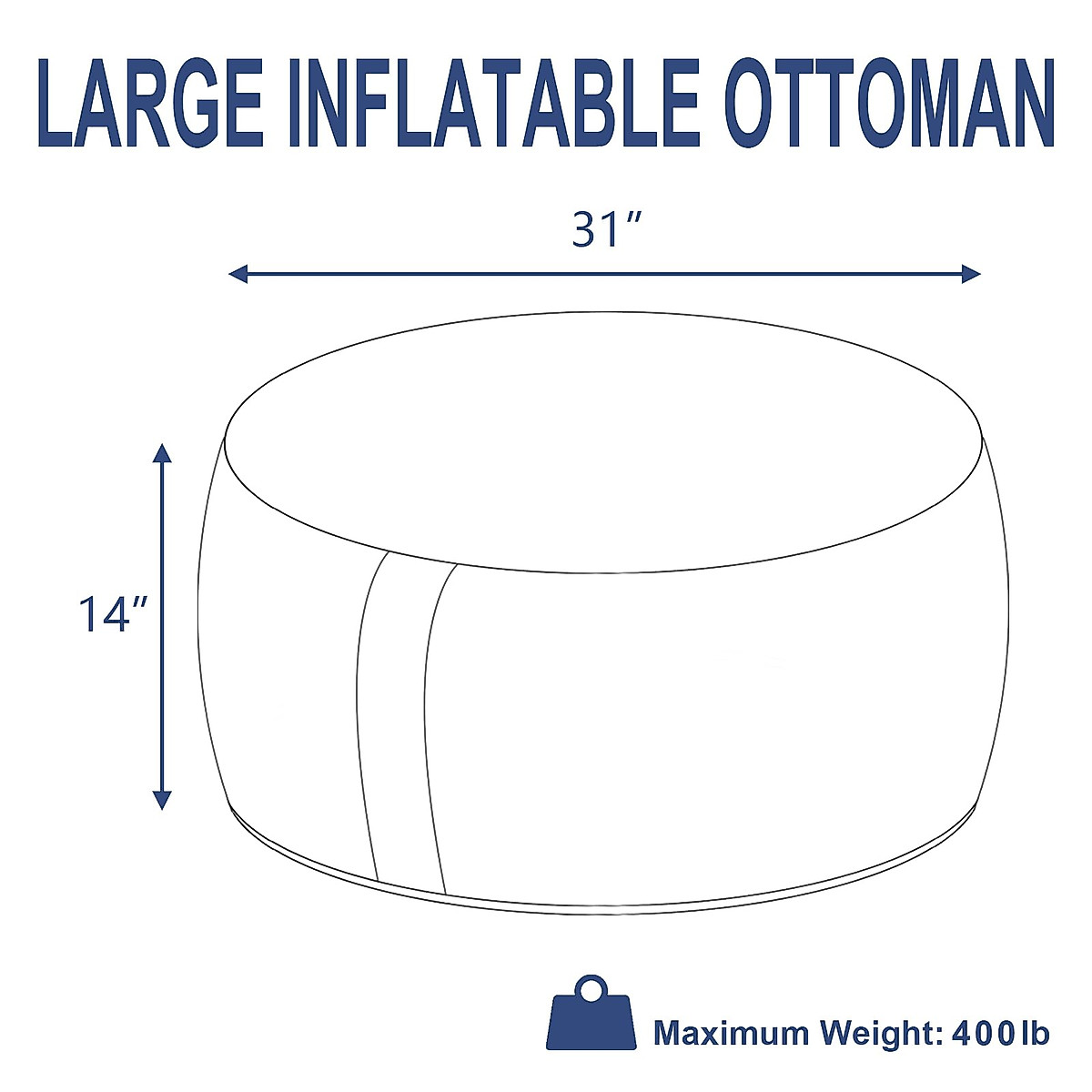 Melody Elephant Outdoor Inflatable Stool Ottoman, All Weather Portable Footrest Stool, Furniture Stool Ottomans for Home Garden Beach, D31”xH14”, Vigour Paisley