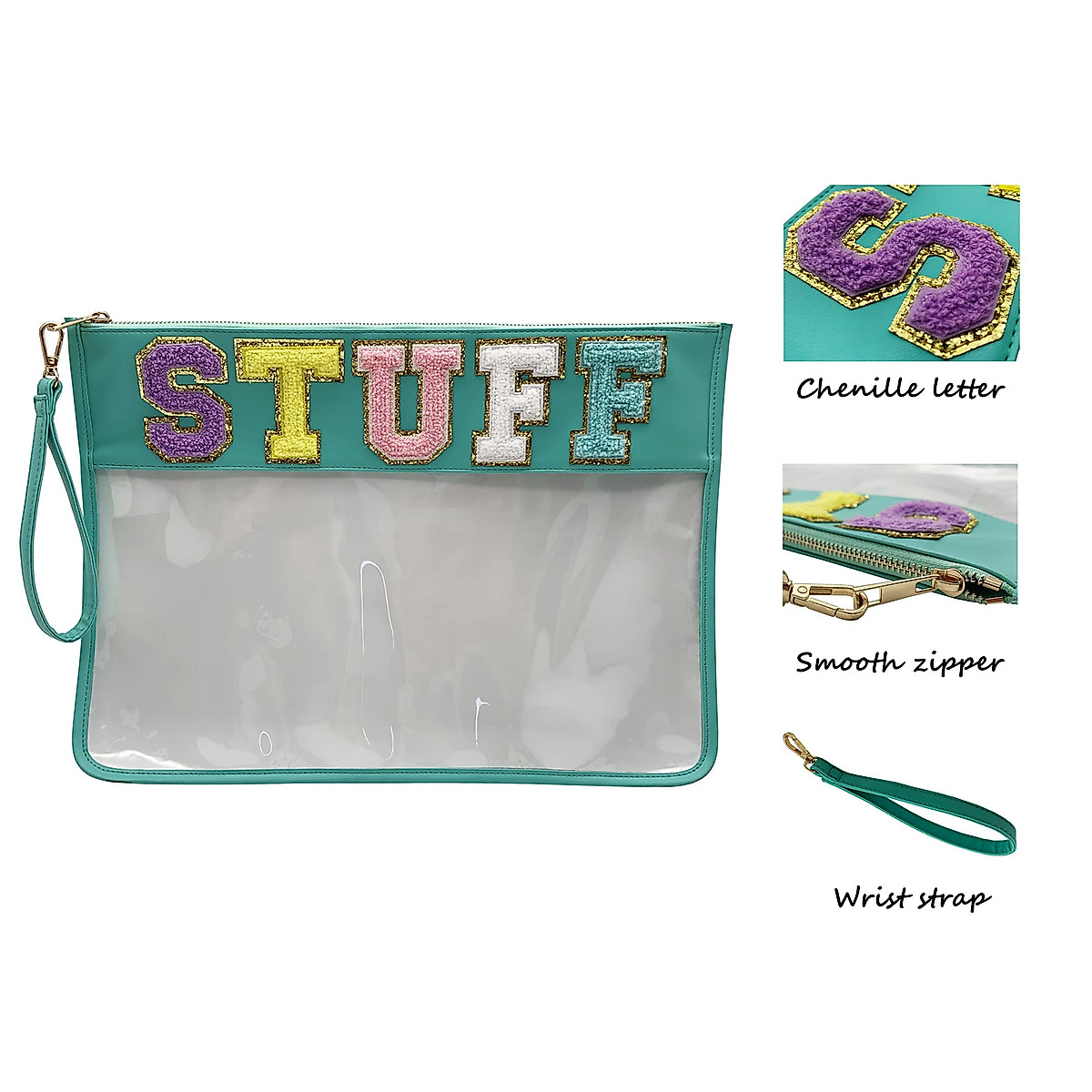 HAIBOLAN Monogram Clear Travel Patch Pouch Stadium Transparent Cosmetic Bag Wristlet PVC Waterproof Clutch Purse Tote Bag (stuff)