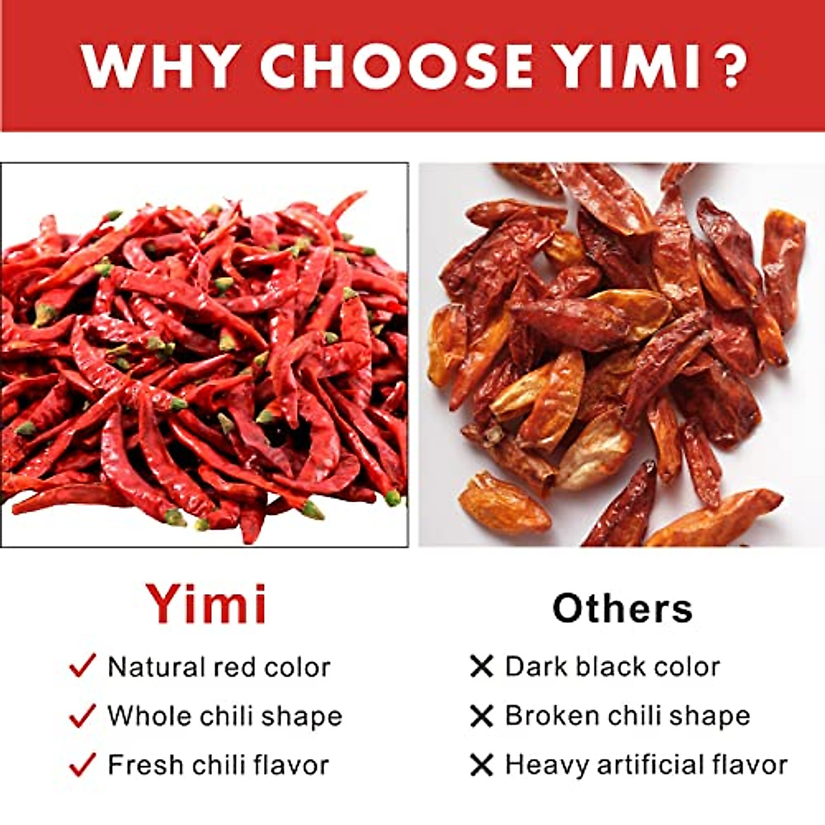 Yimi Dried Chiles Peppers, 5.3oz Red Hot Chili, Spicy Hot Heat, Great For Mexican,Thai and Chinese Recipes,like Pozole, Tamales, Hotpot, In Resealable Bags, Super Hot, Ideal Gift for Halloween