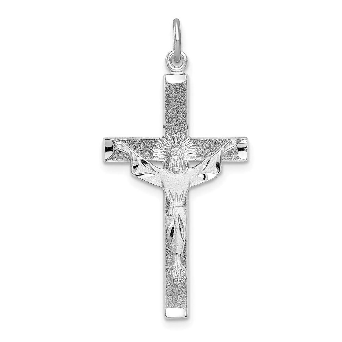 Solid 925 Sterling Silver Textured Risen Christ Cross Pendant Charm