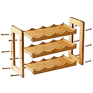 Sushineibor Bamboo Water Bottle Holder Stand Bin, Water Bottle Storage Rack, 3-Tier Water Bottle Organizer for Office Home Su-bottle-rack bottlerack