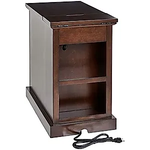Ball & Cast Traditional End Table with Charging Station Chair Side Table with Charging Outlets and USB Ports, Sable Brown