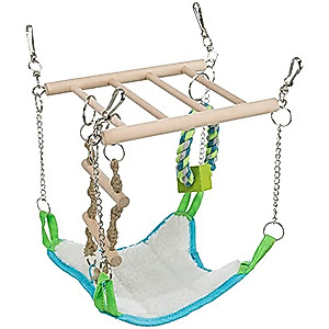 TRIXIE Small Animal Suspension Bridge with Hammock, Rope Ladder, and Ring, Cage Accessory for Ferrets, Rats