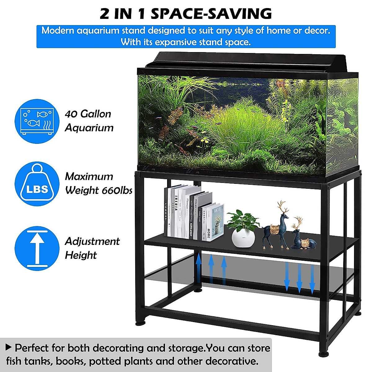 ZOMOFEW Metal Aquarium Stand, 40 Gallon Fish Tank Stand , Double-Layer Detachable Design, Easy To Assemble,Suitable for Home Fish Tank, Landscape Fish Tank And Oceanarium（Tank not included）